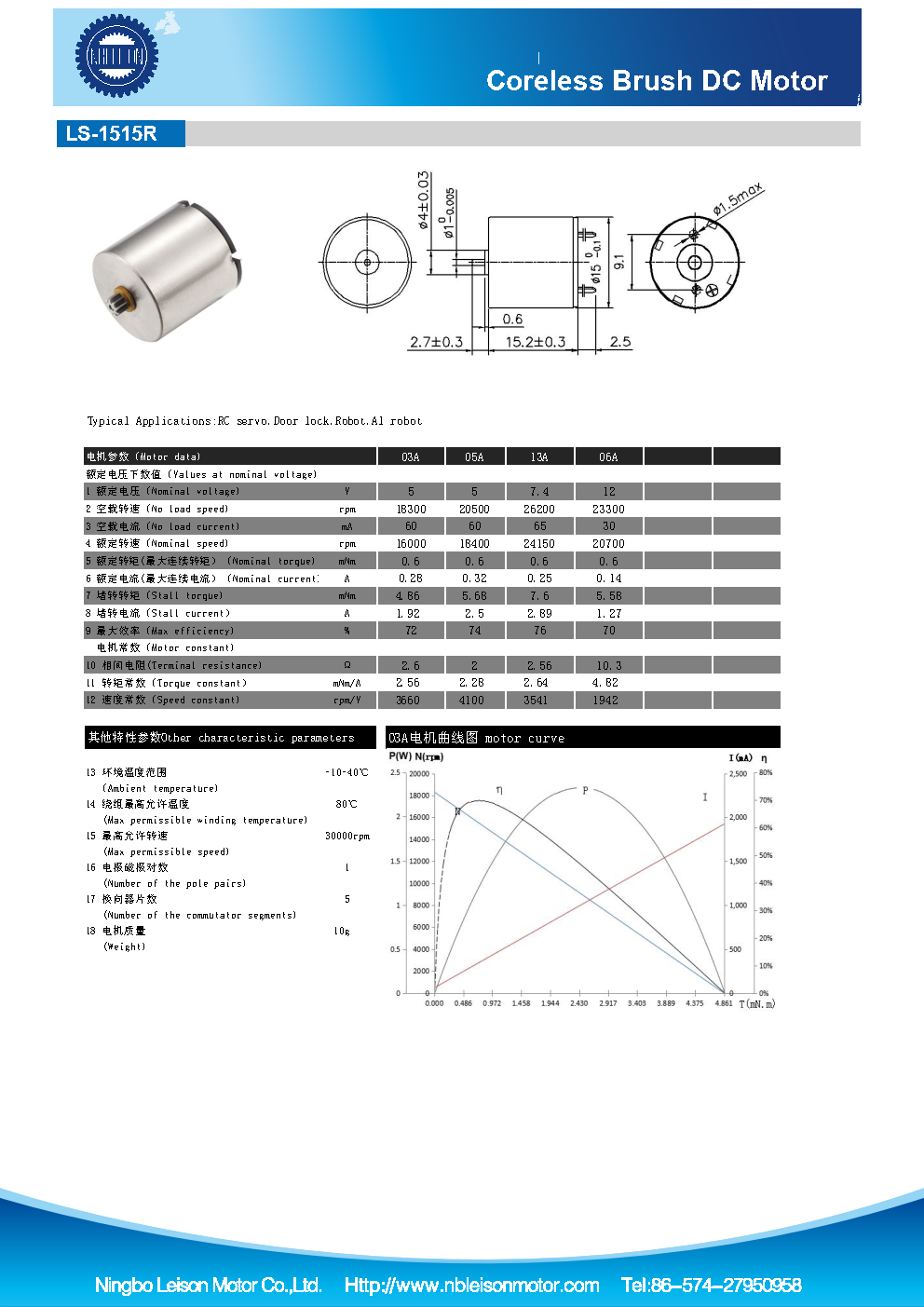LS-1515R Coreless Brush DC Motor -NINGBO LEISON MOTOR CO.,LTD